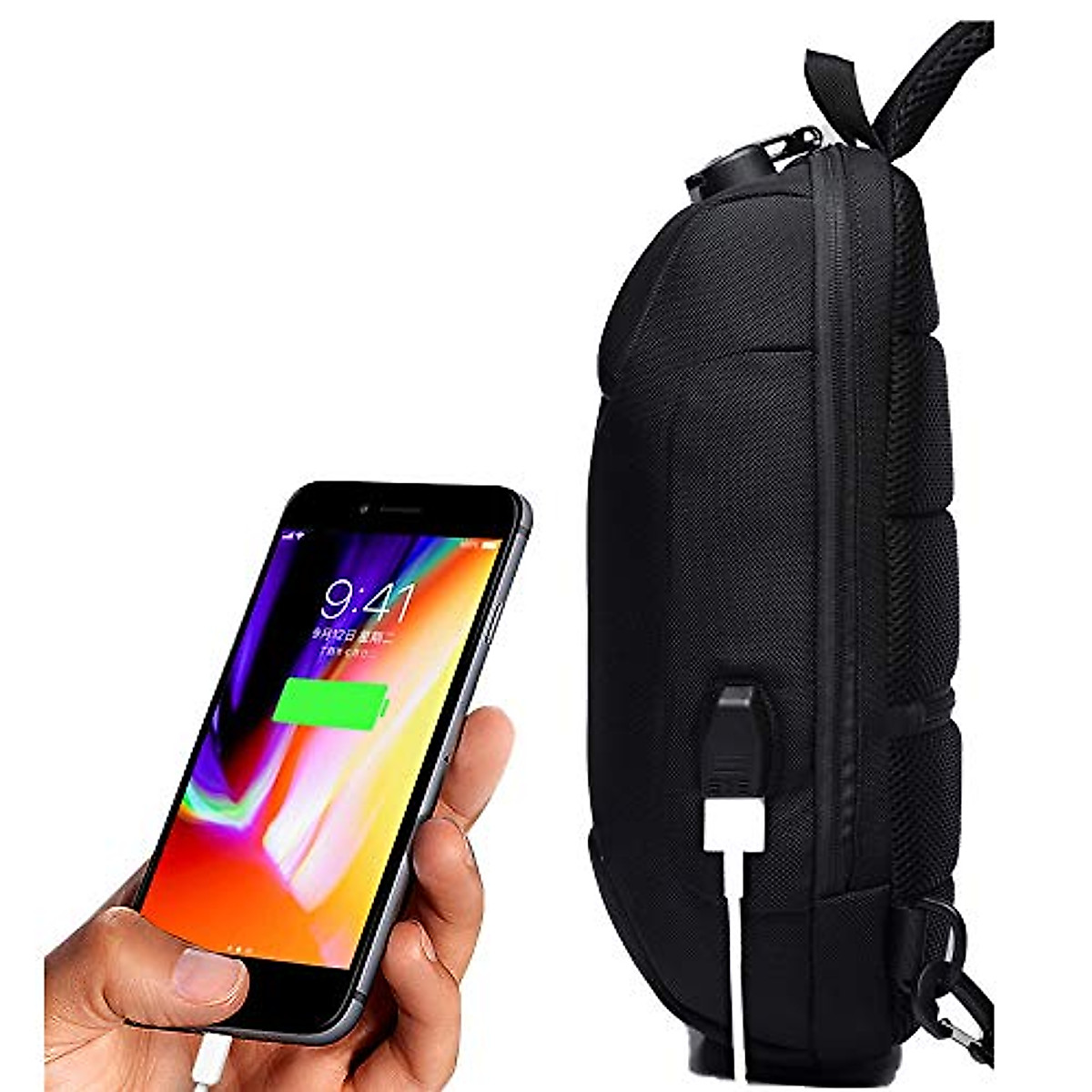 Wisfruit Anti Theft Sling Bag with USB Charging Port Casual Lightweight Chest Crossbody Daypack Waterproof (dark gray)