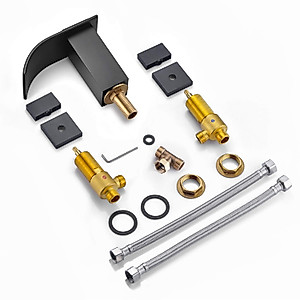 sumerain Black Waterfall Tub Faucet Deck Mount 3 Hole Widespread Bathtub Faucet with Valve