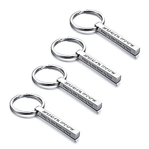 VNOX Customize Stainless Steel 3D Dainty 4 Sided Vertical Cuboid Bar Keychain for Men Women,Set for 4
