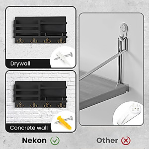 Nekon Key Holder for Wall with Shelf 16.5" W x 8.6" H x 3.7" D, Wood Dog Leash Hanger Key and Mail Organizer Wall Mount, Key Rack Hanger Decorative for Entryway Bedroom (Black)