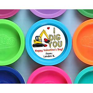 Personalized Construction Digger Valentine's Day Stickers for Kids 20-Count, 2 inch, Custom Classroom Valentines Favor for Boys, Happy Valentine's Day Labels