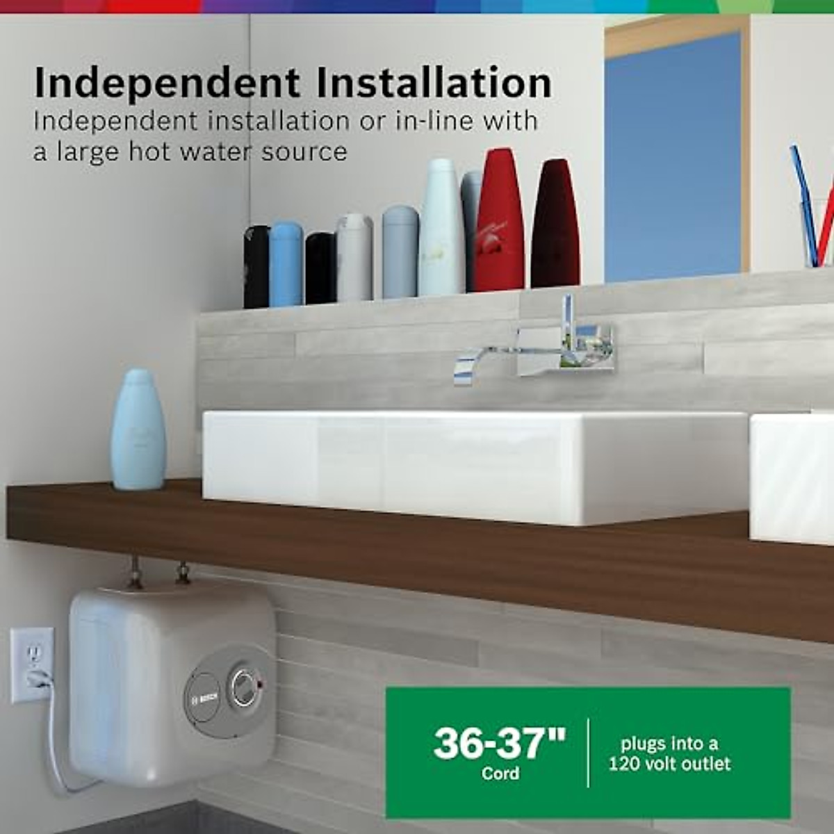 Bosch Electric Mini-Tank Water Heater Tronic 3000 T 2.5-Gallon (ES2.5) - Eliminate Time for Hot Water - Shelf, Wall or Floor Mounted