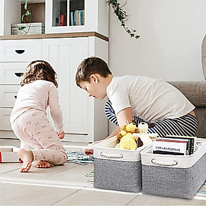 HNZIGE Large Storage Baskets for Shelves(3 Pack) Fabric Storage Baskets, Empty Gift Baskets with Rope Handles, Decorative Foldable Storage Baskets for Organizing Home(White&Gray,15" x 11" x 9.5")