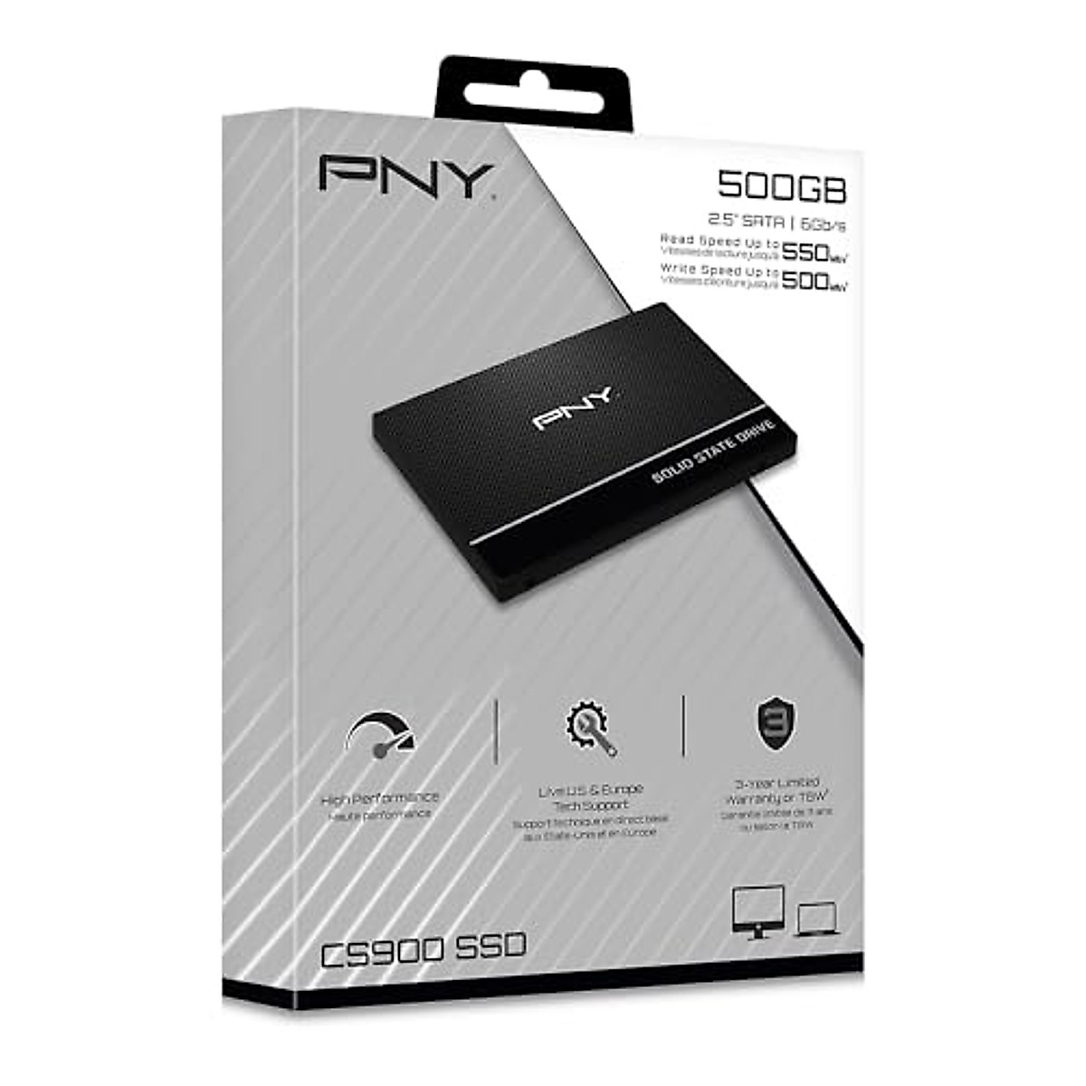 PNY CS900 500GB 3D NAND 2.5" SATA III Internal Solid State Drive (SSD) - (SSD7CS900-500-RB)
