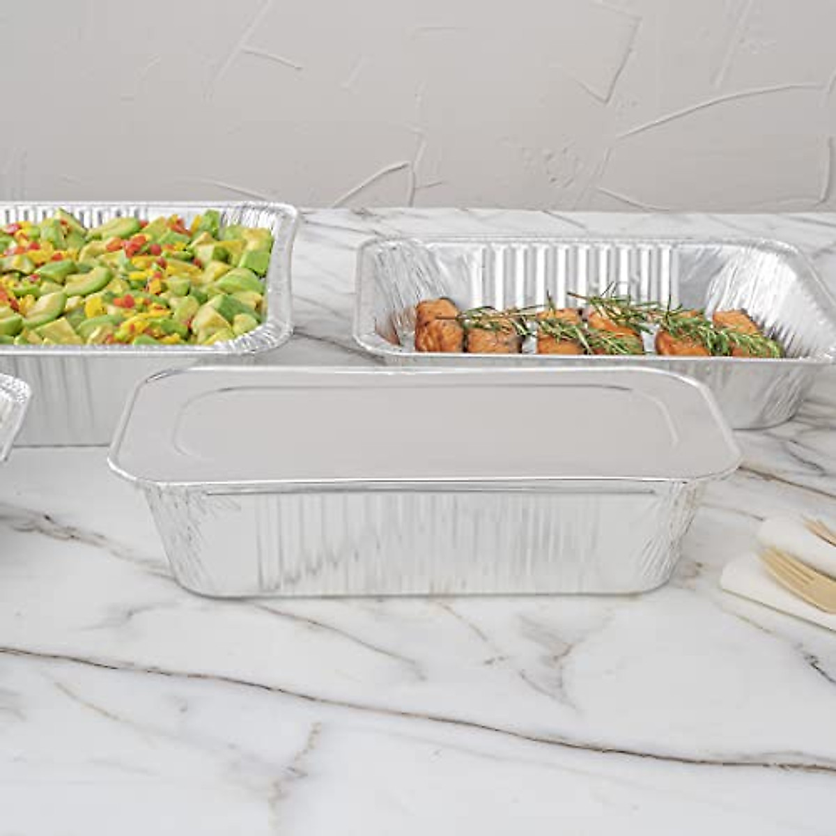 Restaurantware LIDS ONLY: Foil Lux Foil Pan Lids 25 Oven-Ready Foil Tray Lids -Pans Sold Separately Fits 1/3 Third-Size Steam Table Lids FreezableSilver Aluminum Disposable Baking Pan Lids