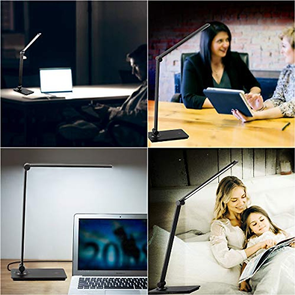 Dott Arts LED Desk Lamp, Touch Control Desk Lamp with 3 Levels Brightness, Dimmable Office Lamp with Adjustable Arm, Foldable Table Desk Lamp for Table Bedroom Bedside Office Study, 5000K, 8W, Black