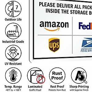 SmartSign 10 x 14 inch “Please Deliver All Packages Inside The Storage Box” Metal Sign with Delivery Logos, 40 mil Laminated Rustproof Aluminum, Multicolor, Made in USA