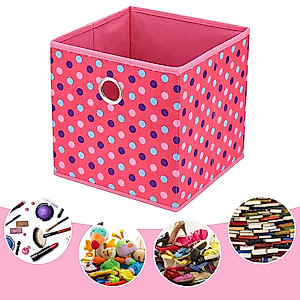 i BKGOO Foldable Storage Cube Drawer Bins Set of 4 Collapsible Fabric Storage Boxes with Round Metal Grommets for Organizing Shelf Nursery Home Closet Dots Pink 10x10x10 inch