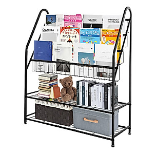 TTONSUE Kids Bookshelf Freestanding for Children Room Large Black Metal Bookcase Large Capacity Books Toys Organizer for Bookstore Library