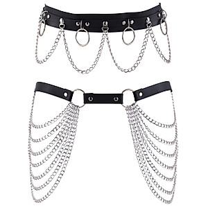 YOVORO 2PCS Punk Waist Belly Chain Belt for Women Leather Layered Body Chain Dance Pary Body Accessories Jewelry