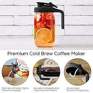 VA1KENE 32 oz Mason Jar Pour Spout Lid - Heavy Duty Glass Pitcher with Lid and Spout,Breast Milk Pitcher Airtight Seal for Freshness and Convenience,Great for Juice,Milk,Coffee,Lemonade,Drink(Black)