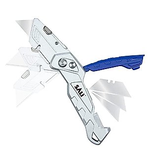 SALI Utility Knife Box Cutter with Rope Cutter Quick Change Blade Mechanism & Aluminum Alloy Handle with 3pcs Extra Blade Heavy Duty Retractable Box Cutter for Cartons