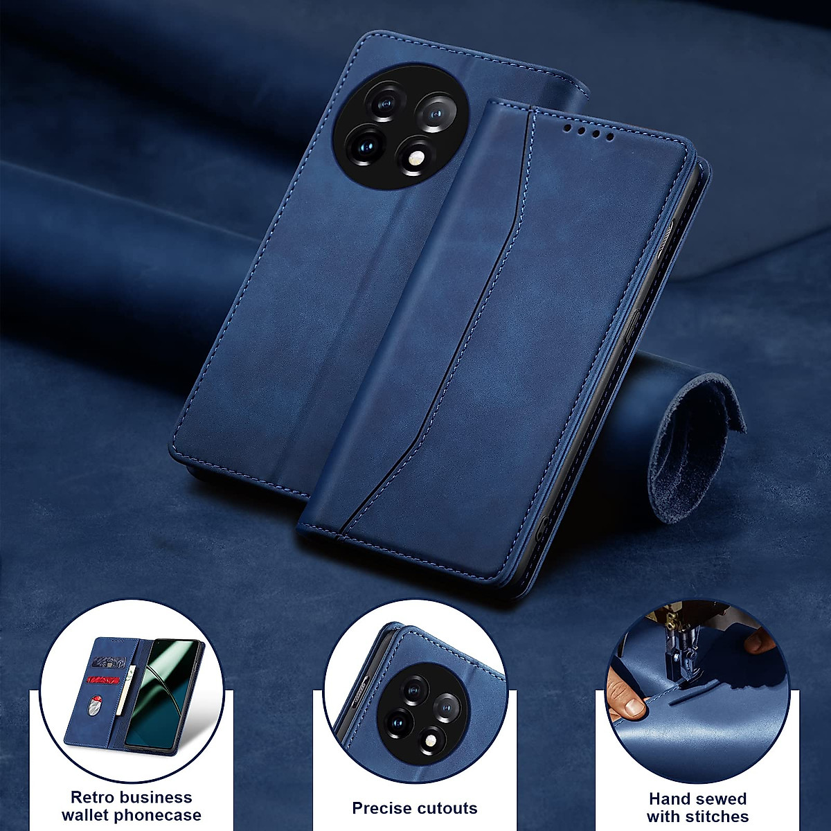 Jasonyu Flip Wallet Case for OnePlus 11 5G,Leather Magnetic Folio Cover with Card Holder,Kickstand - TPU Shockproof Durable Protective Phone Case,Blue