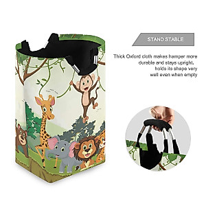 senya Jungle Animals Large Storage Basket with Handles Collapsible Organizer Bin Laundry Hamper for Nursery Clothes Toys