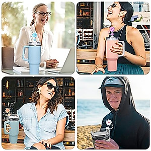 10pcs Flower Straw Topper Fitting for Stanley Straw Covers, Silicone Straw Covers Cap for All 9-10mm Straws, Reusable Straw Covers Compatible for Stanley 30&40 Oz, Straw Toppers Suited for Stanley Cup