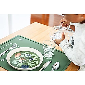 CHAMOS Montessori Placemat for Toddlers - Kids Silicone Mats for Dining Table - Set of 2 - Table Setting Learning (Sage and Beige)