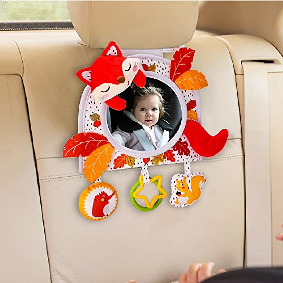 Baby’s Activity Hanging Toy with in-Sight Car Mirror for car seat, Stroller, Crib and Tummy time (Fox)