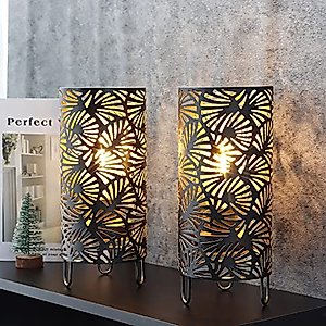 JHY DESIGN Set of 2 Metal Lamp Battery Powered 9''High Accent Cordless Lamp with LED Bulb Huge Fan Patterned Battery Lamp for Weddings Parties Patio Garden Indoors Outdoors Table Bed Room