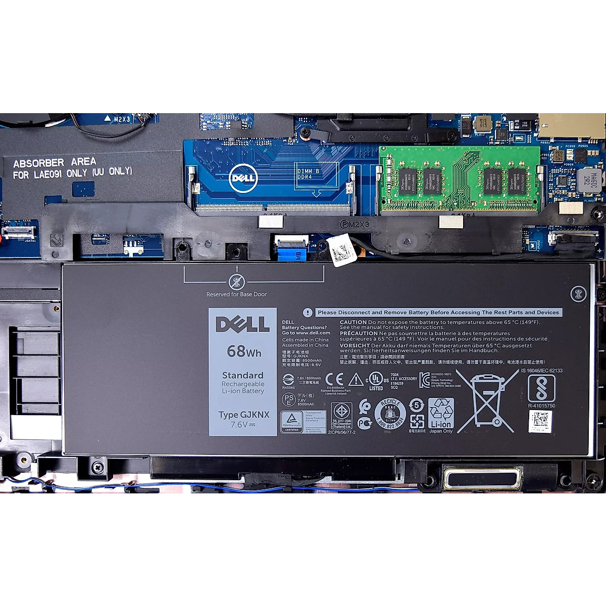 通用 DELL GJKNX 7.6V 68Wh 4-Cell Notebook Battery for DELL Latitude Latitude 5280 5290 5480 5490 5491 5495 5580 5590 5591, DELL Precision 3520 Precision 3530 Laptop, black, 10.7inch