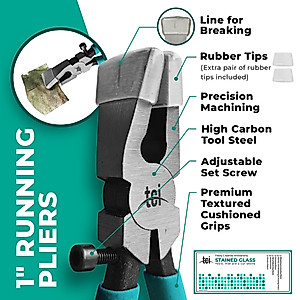 Professional Eight PC Stained Glass Tool Kit with Instructional Video, Oil Filled Pistol and Pencil Grip Cutter, 1” Running Pliers, Breaking and Grozer Pliers