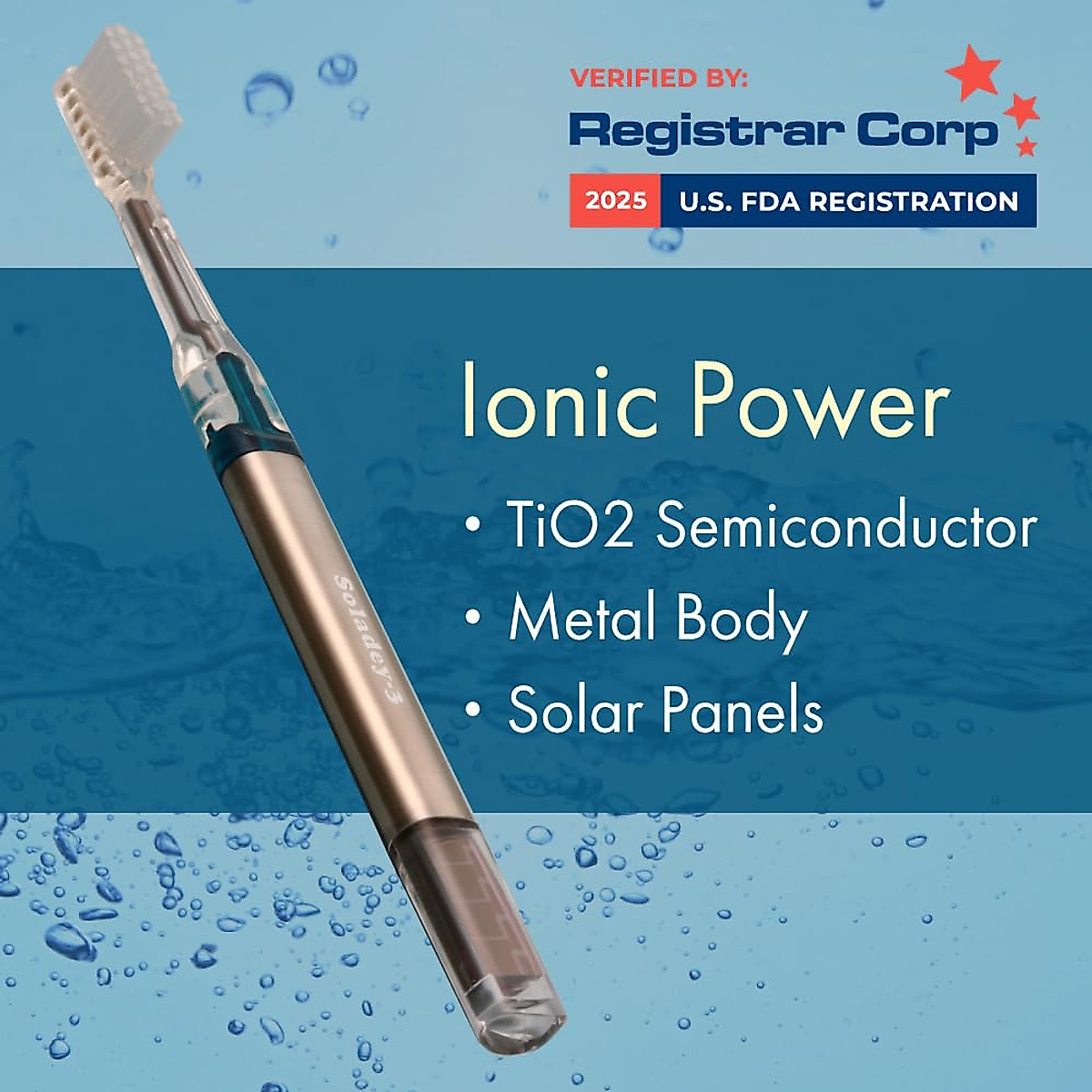 Soladey 3 Ionic Toothbrush, Solar Panels and TiO2 Semiconductor (Tapered Orange),Ready to use Ionic Toothbrush