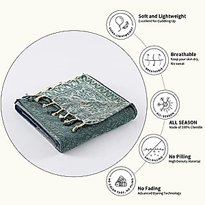 PANGUSHAN Boho Couch Cover Blanket - Boho Tribal Woven Chenille Throw Blanket wiz Tassel, Bohemian Hippie Decor for Bed Sofa Loveseat Recliner(Beige Blue, 60x75)