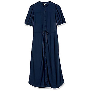 Amazon Essentials Women's Relaxed Fit Half-Sleeve Waisted Midi A-Line Dress, Navy, XX-Large