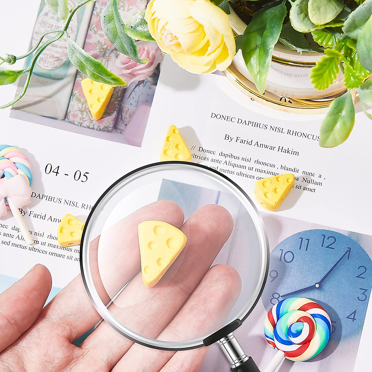 Gejoy 50 Pieces Miniatures Food Cheese Toy Christmas Decoration Mini Fake Cheese for Dollhouse Accessories Models Mini Resin Simulation Cheese for Kitchen Decoration DIY Accessory