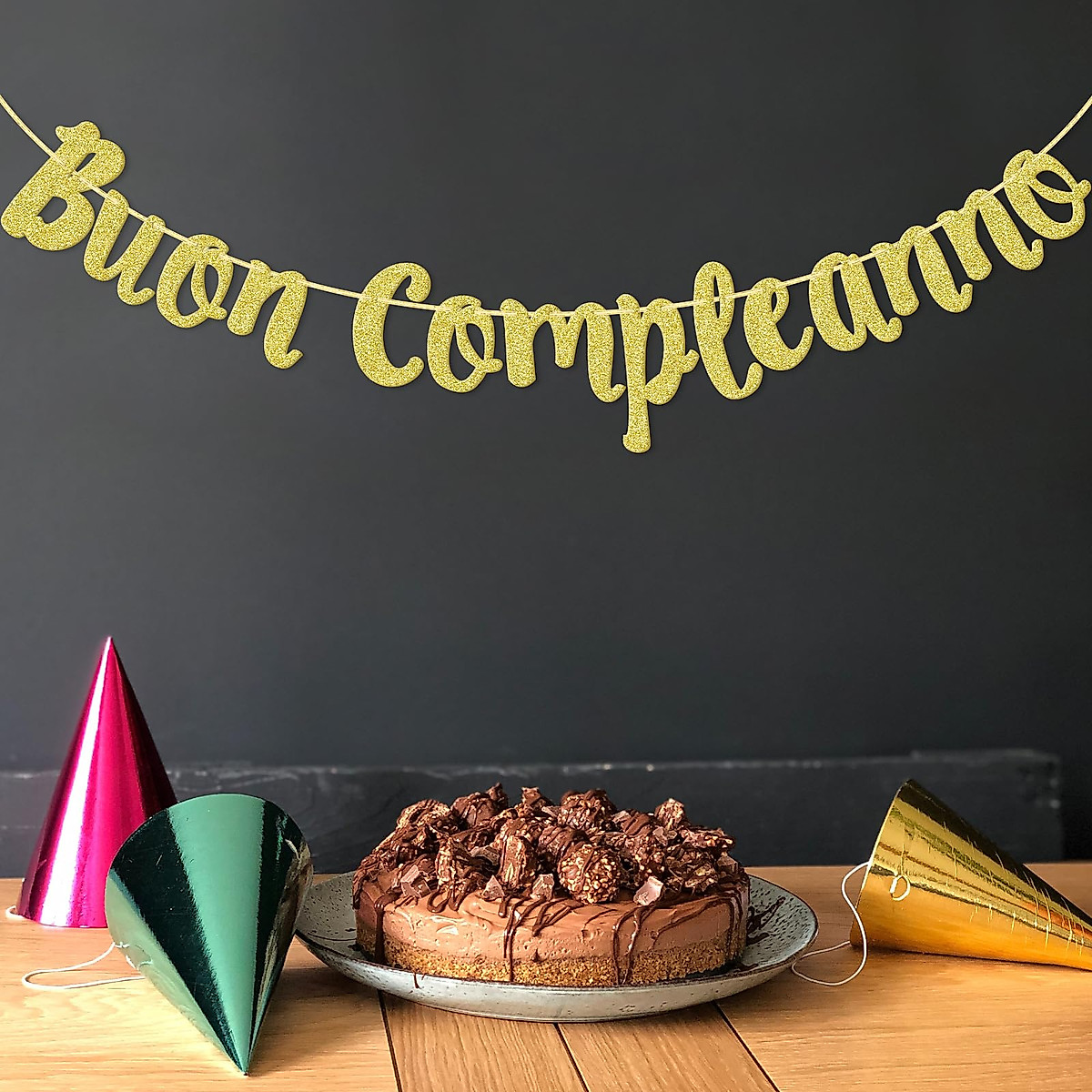 Buon Compleanno Banner, Italian Happy Birthday Sign Garland Party Decorations Anniversary Decor Photo Booth Props Gold