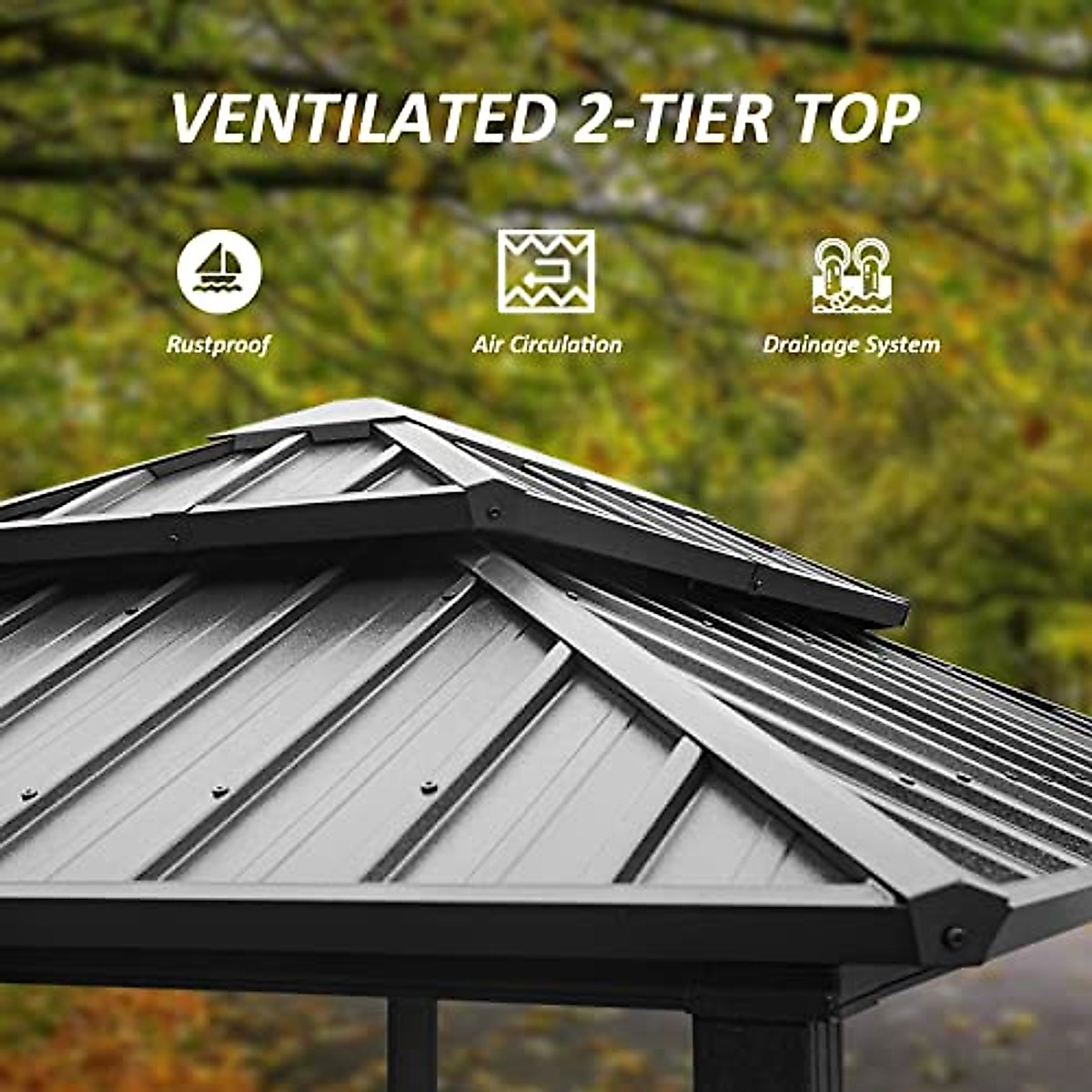 Domi Grill Gazebo 8' × 6', Outdoor Aluminum Frame BBQ Gazebo with Shelves Serving Tables and Hooks, Permanent Double Roof Gazebos for Patio Lawn Deck Garden (Dark Grey)