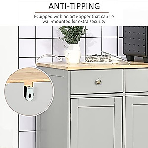 HOMCOM Sideboard Buffet Cabinet with Drawers, Kitchen Cabinet, Coffee Bar Cabinet with Rubberwood Top and Adjustable Shelves for Living Room, Kitchen, Gray