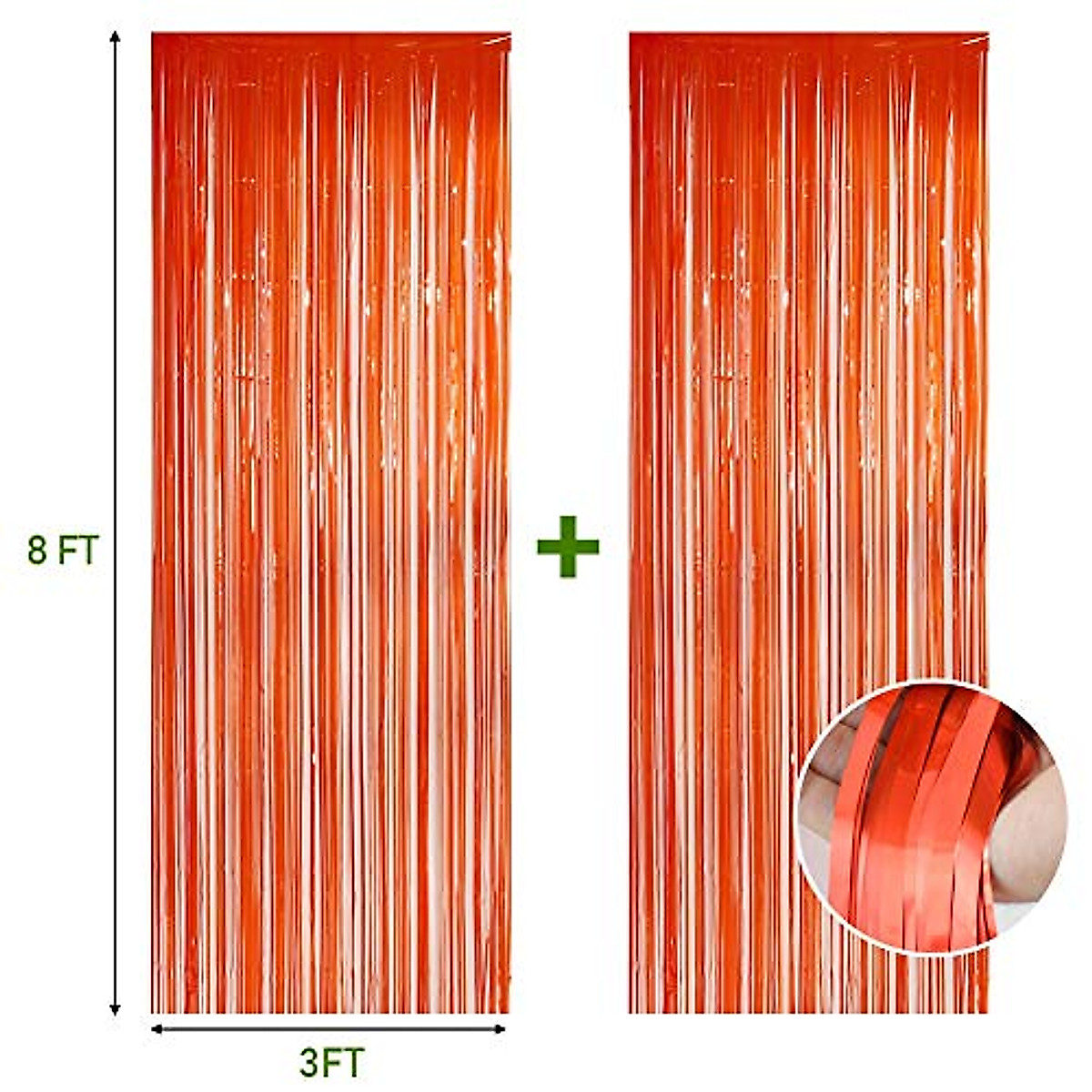 Twinkle Star Photo Booth Backdrop Foil Curtain Tinsel Backdrop Environmental Background for Birthday Party, Wedding, Graduation, Christmas Decorations (2 Pack, Orange)