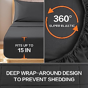 PATSBA Queen Size Comforter Set -7 Pieces All Season Bed in a Bag - Ultra Soft Down Alternative Bedding Sets with Comforter, Flat Sheet, Fitted Sheet, 2 Pillowcases & 2 Pillow Shams (Dark Gray)