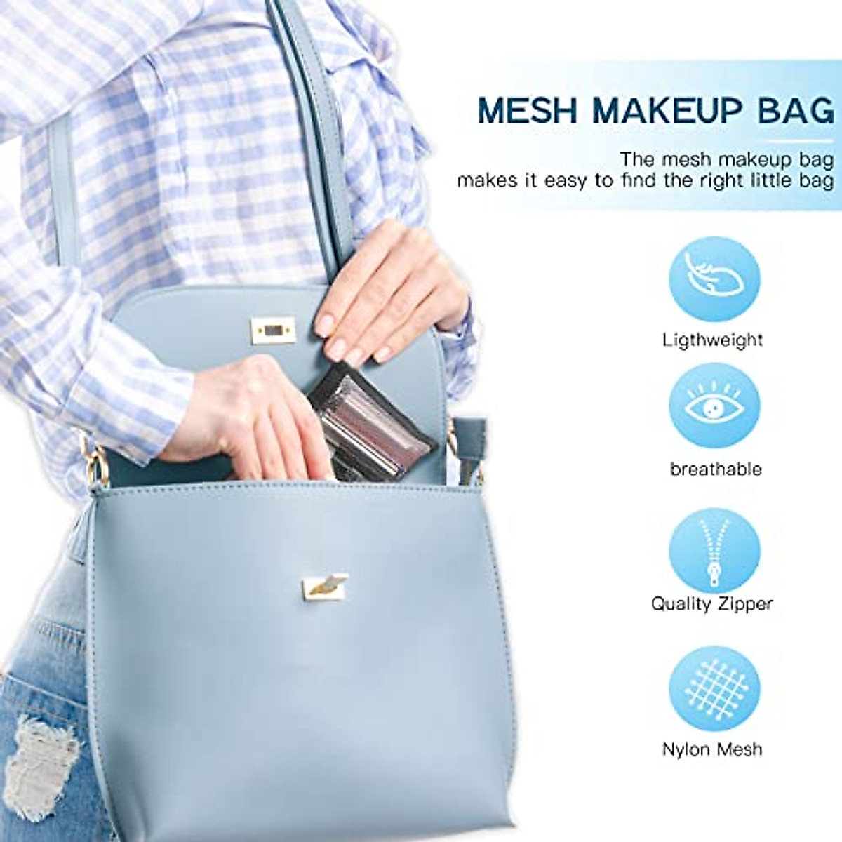 EASYFUN Small Zipper Pouch，6 Pieces Mini Mesh Pouch Coin Purse Portable Cosmetic Case Mesh Storage Bags with Key Kit Small Item Organizer,5 x 4 Inch