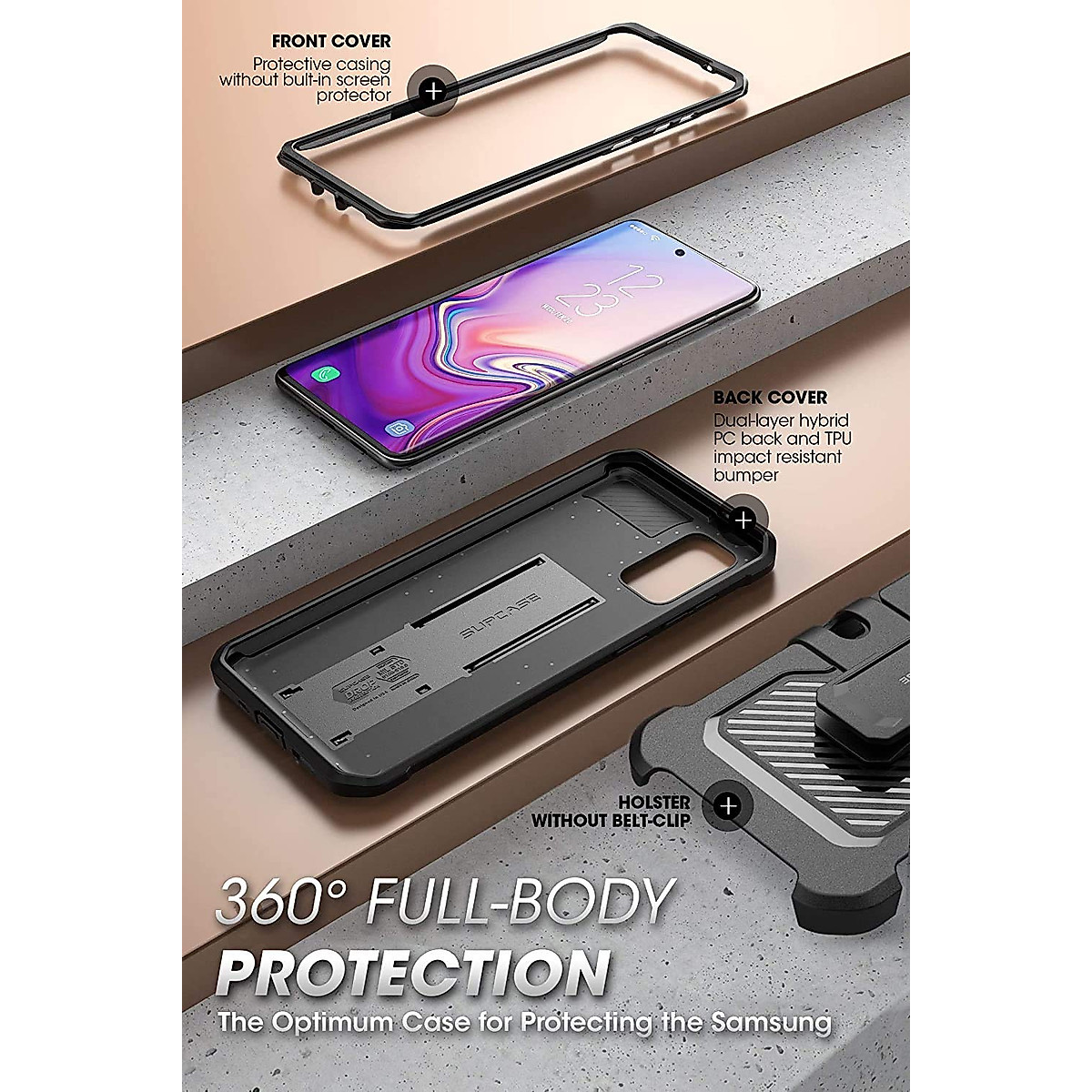SupCase UB Pro Series Designed for Samsung Galaxy S20 Plus Case / S20 Plus 5G Case (2020 Release), Full-Body Dual Layer Rugged Holster & Kickstand Case Without Built-in Screen Protector (Black)