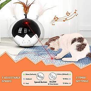 2021 Newest Cat Laser Toy,3 in 1 Interactive Tumbler Ball,Laser and Feather Toys for Pet Automatic Kitten Chaser Toy Indoor,Electronic Real Mice Sound,3 Speeds,3 Timers,Irregular Circle,Rechargeable