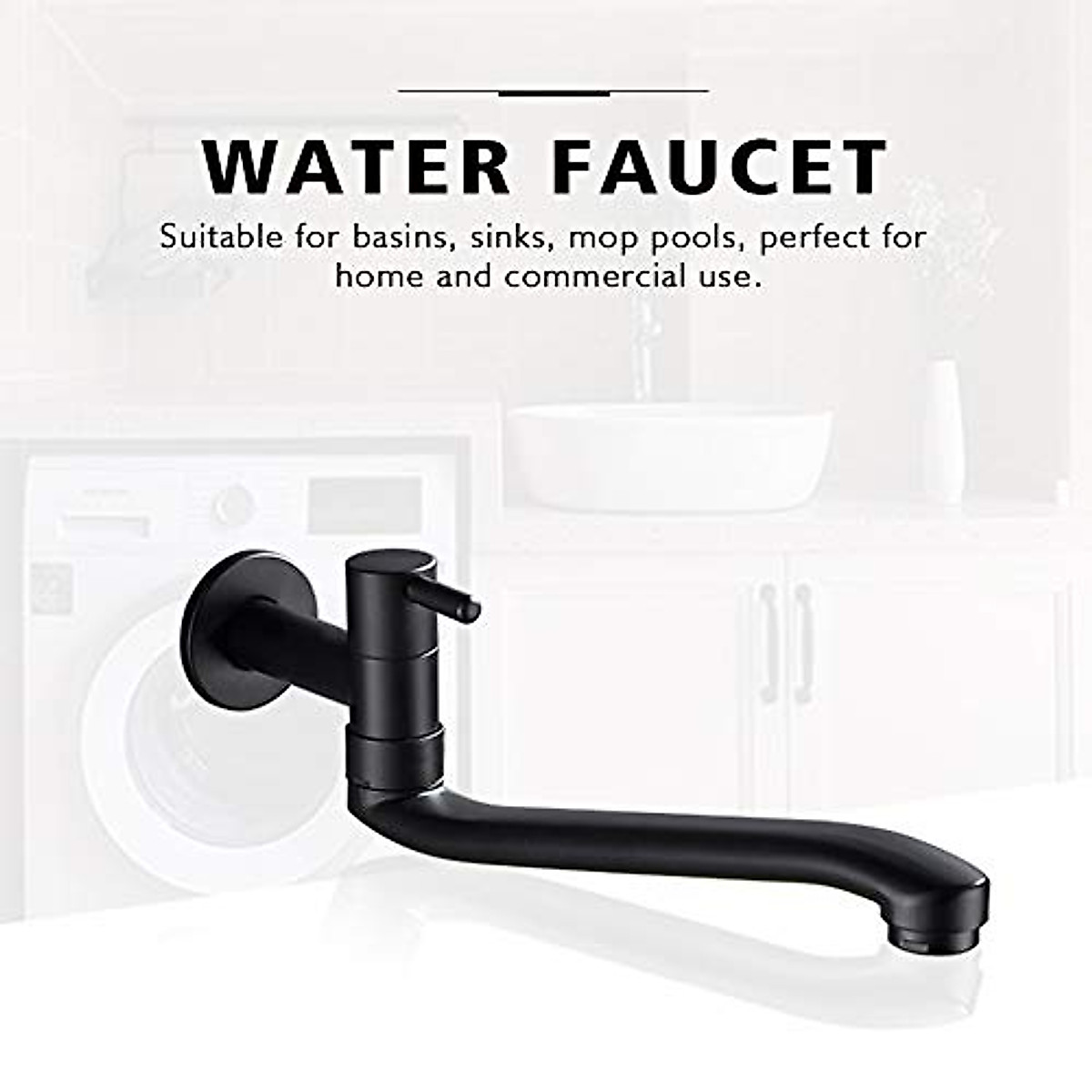Wall-Mounted Black Cold Water Faucet Washing Machine Mop Pool Garden Taps (21cm)