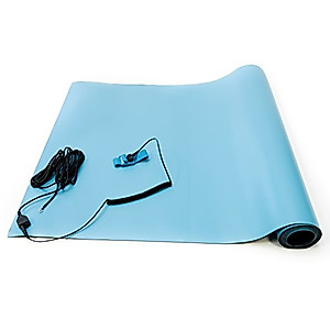 Bertech -ESD High Temperature Mat Kit, 18 Inches Wide x 30 Inches Long x 0.08 Inches Thick, Blue, Includes a Wrist Strap and Grounding Cord, RoHS and REACH Compliant (Assembled in USA) Product Name