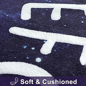 LIVEBOX Space Round ABC Rug for Kids Playroom, Alphabet Nursery Rug Crawling Play Mat for Children Bedroom, Galaxy Washable Rug Learning Carpet for Baby Toddlers Room (47",Star Blue)