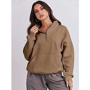 ANRABESS Womens Half Zip Sweatshirts Oversized Crop Pullover 2024 Winter Y2K Fleece Hoodie Sweater Teen Girls Fall Clothes Brown Large