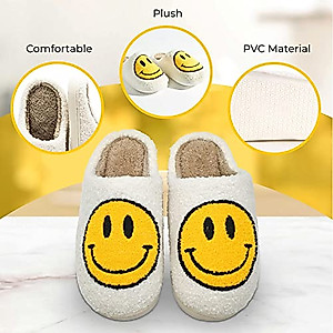 WELLNESSICA Happy Face Slippers Soft Plush Comfy Warm Faux Fur with Memory Foam, Preppy Winter Slides Non-Slip Flat Smile Face House Slippers for Women, Men & Kids (Purple, Light Blue & White, us_footwear_size_system, adult, women, numeric, wide, numeric_