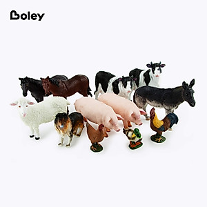Boley Farm Animal Figures - 12 Pack Small Farm Animal Toys Kids Ages 3 and Up - Realistic Plastic Animal Figurines - Farm Animals for Toddlers