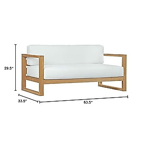 Modway Upland Teak Wood Outdoor Patio Sofa with Cushions in Natural White