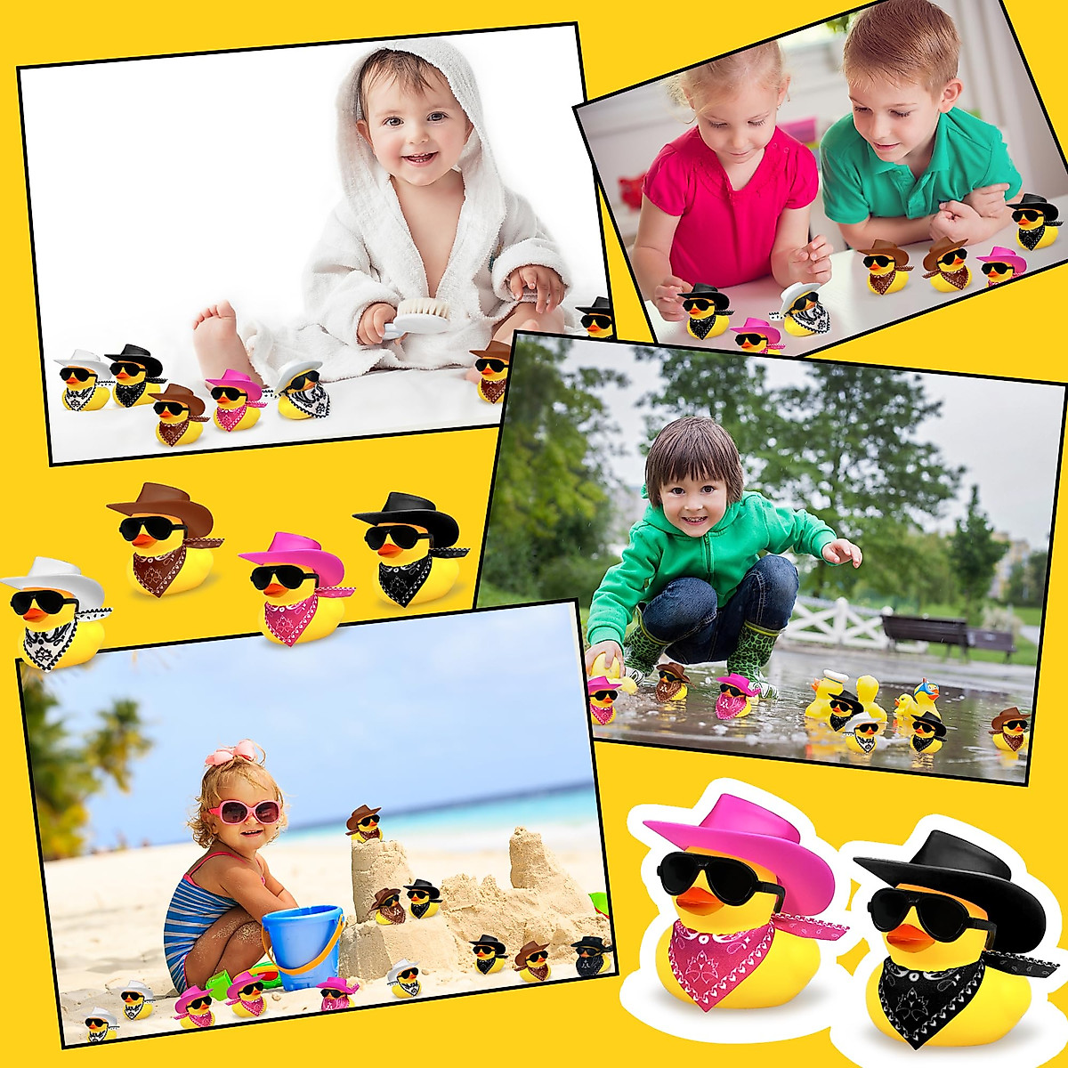 12 PCS Cowboy Duck with Hat and Sunglasses Mini Duckies Toys for Birthday Swimming Party Gift Favor
