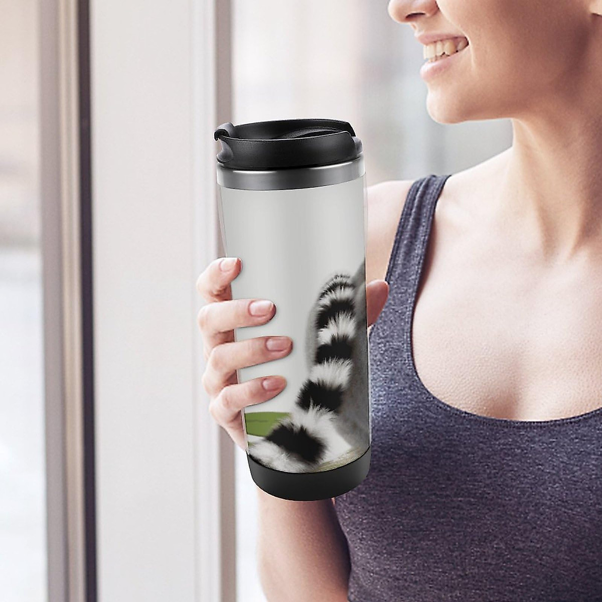 NTVOWPZO Travel Mug Tailed Lemur Coffee Cup Reusable Insulated Tumbler with Lid Travel Coffee Mug Stainless Steel Insulated Coffee Tumbler for Coffee Tea And Drinks