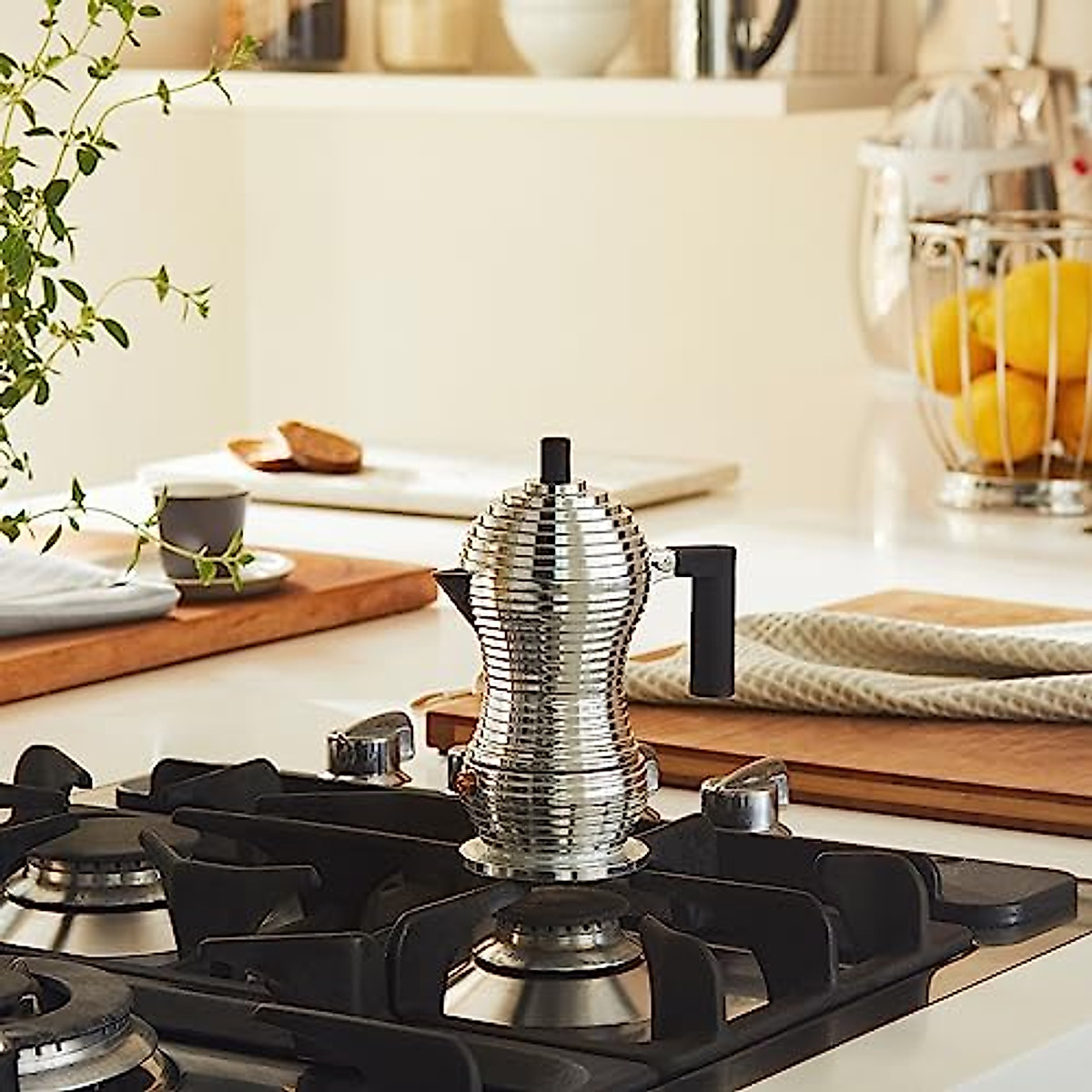 Alessi MDL02/1 B Pulcina Stove Top Espresso 1 Cup Coffee Maker in Aluminum Casting Handle And Knob in Pa, Black