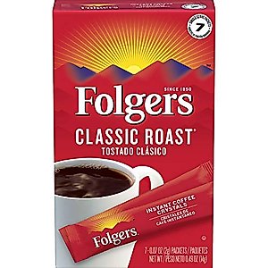 Folgers Classic Roast Instant Coffee Crystals, 7 Single Serve Packets (Pack of 12)