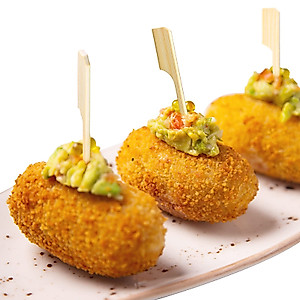 BLUE TOP 300Pcs Bamboo Paddle Picks, 3.5 Inch Sturdy Flat Skewers Food Appetizer Toothpicks for for Fruit, Grilling, Drink, BBQ, Barbecue, Yakitori Chicken, Fondue, Roasting,Cocktail, Marshmallow