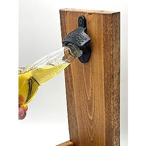 Go Ahead Take Your Top Off Drop Box Bottle Opener with Cap Catcher Solid Wood- Wall Mount or Freestanding - Groomsmen, Wedding and Anniversary gift