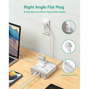 Alitayee Mountable Surge Protector Power Strip, Wall Mount Power Strip with 4 Outlets and 3 USB, Flat Plug, Shutter Safety and Circuit Breaker Switch, 6 Ft Extension Cord for College Home Office Dorm
